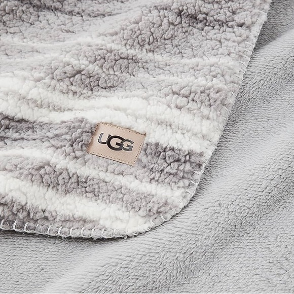 UGG | Bedding | Ugg Striped Blanket Gray Beige Grey Cream Sherpa Plush ...